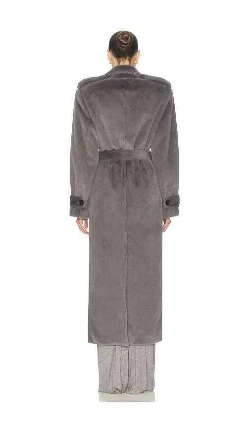 HELSA Faux Fur Long Trench Coat - Grey
