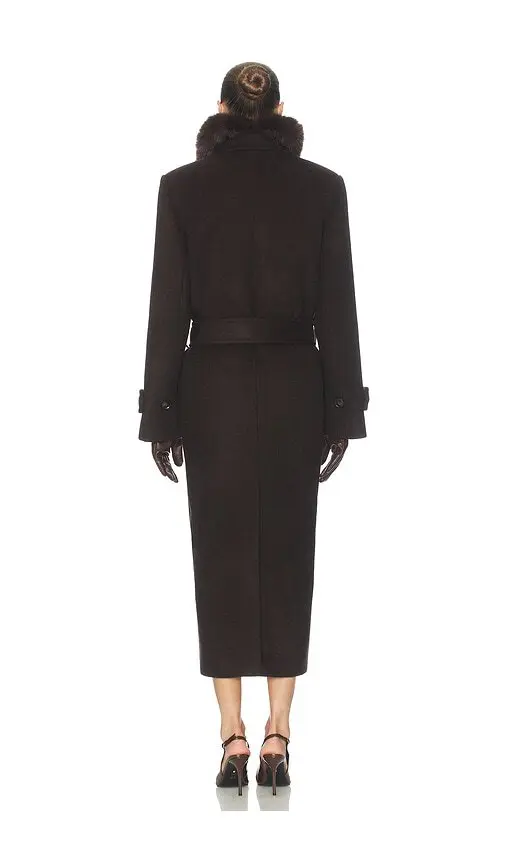 HELSA Bold Shoulder Long Coat - Chocolate