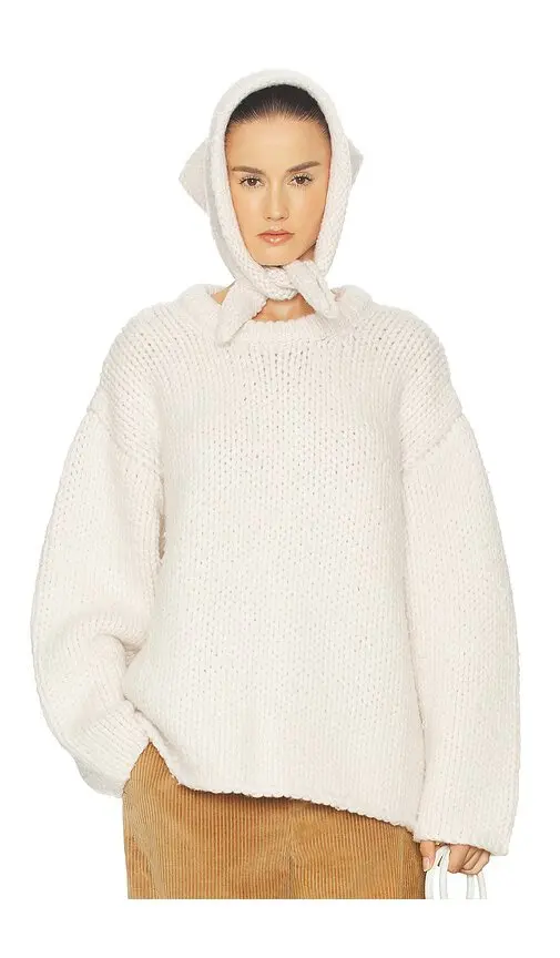 HELSA Hand Knit Crewneck Sweater - Beige