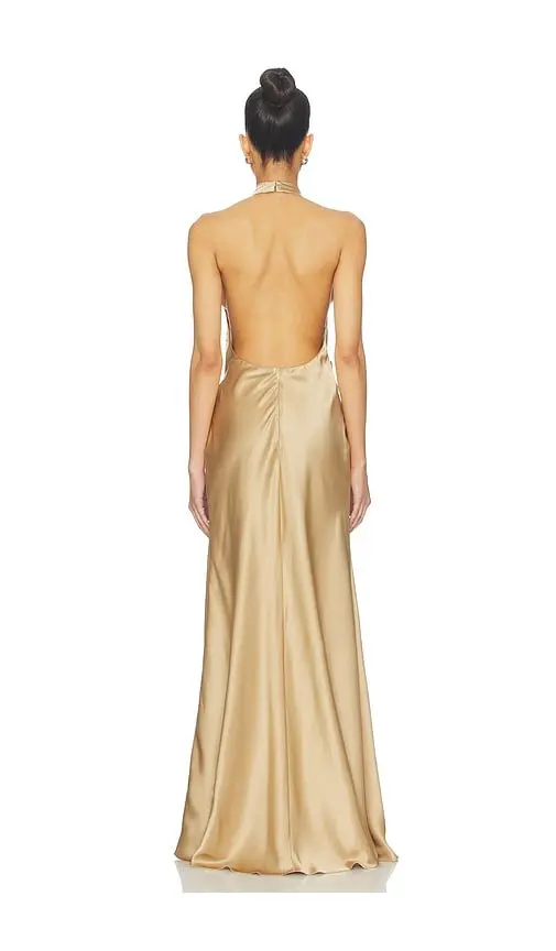 SONYA MODA Rozalia Satin Halterneck Gown - Beige