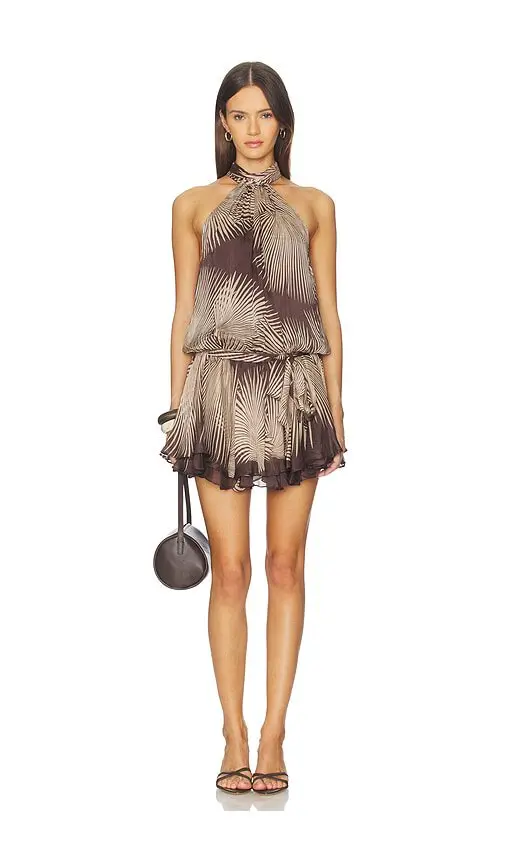 Rococo Sand Printed Halterneck Mini Dress - Brown