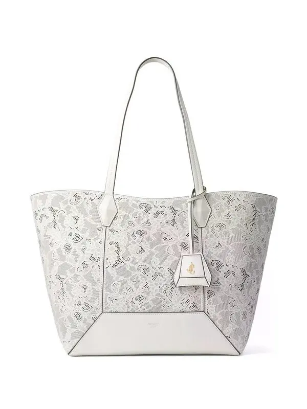 JIMMY CHOO Diamond Perforated Tote Bag - White
