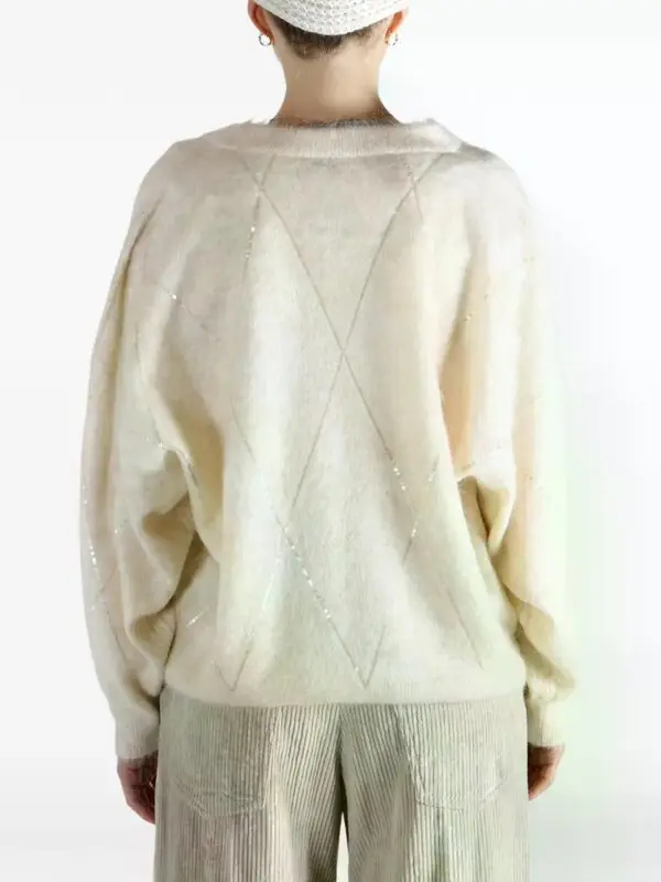 Brunello Cucinelli V-neck Argyle Sequin Embellished Sweater