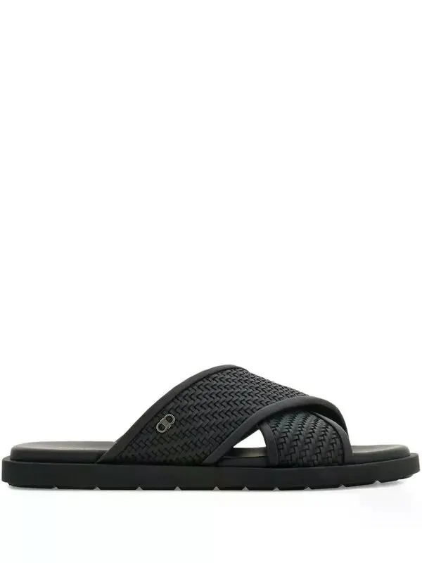 FERRAGAMO Woven Crossover Gancini Sandals - Black