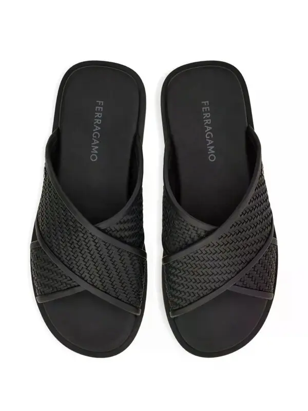 FERRAGAMO Woven Crossover Gancini Sandals - Black