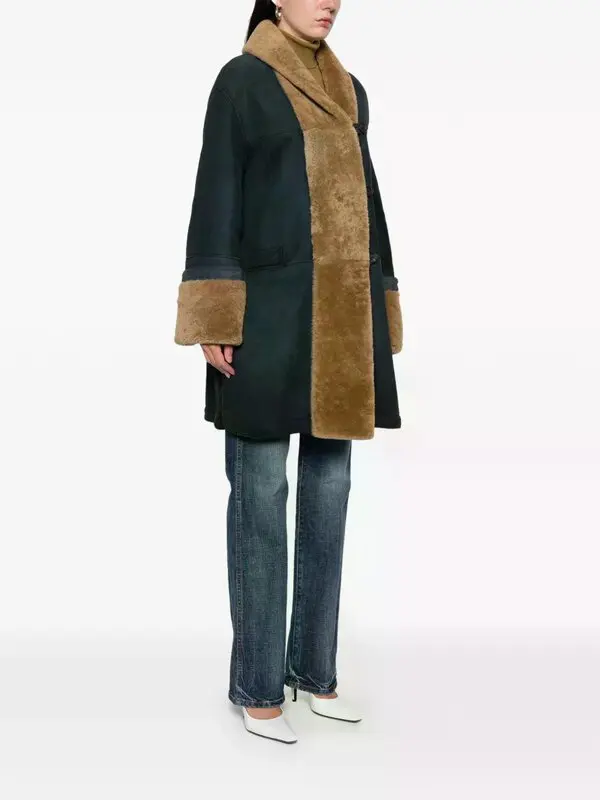 ROMEO GIGLI 1990s Shearling Trimmed Buttoned Coat - Blue