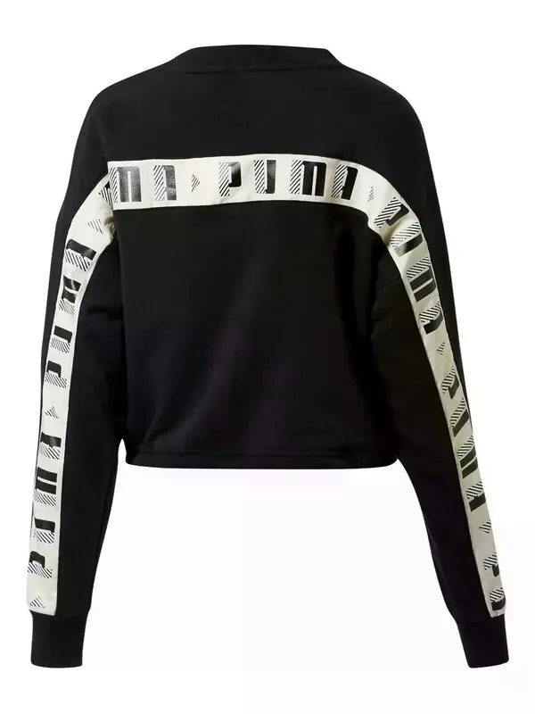 PUMA Crew Neck Sweatshirt With Graphic Stripes And Drawstring Detail - Black