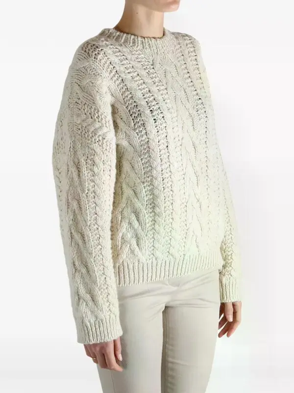 Brunello Cucinelli Cream Cable-knit Crew Neck Sweater
