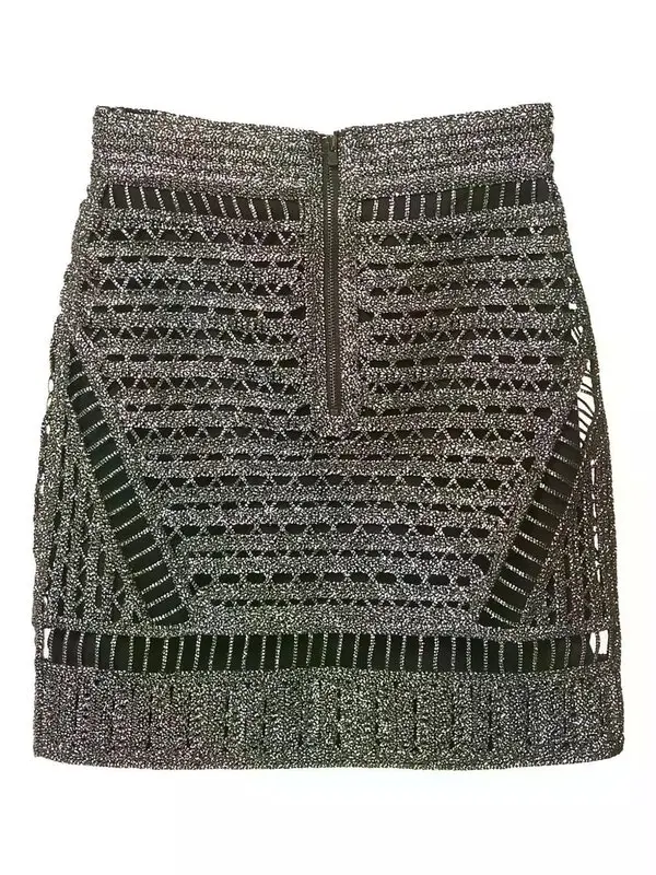 Maje Metallic Lurex Crochet Knit Mini Skirt With Zip Fastening