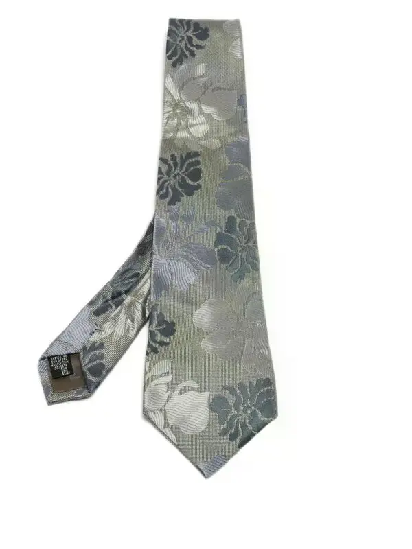Emporio Armani Floral-print Silk Neck Tie - Grey