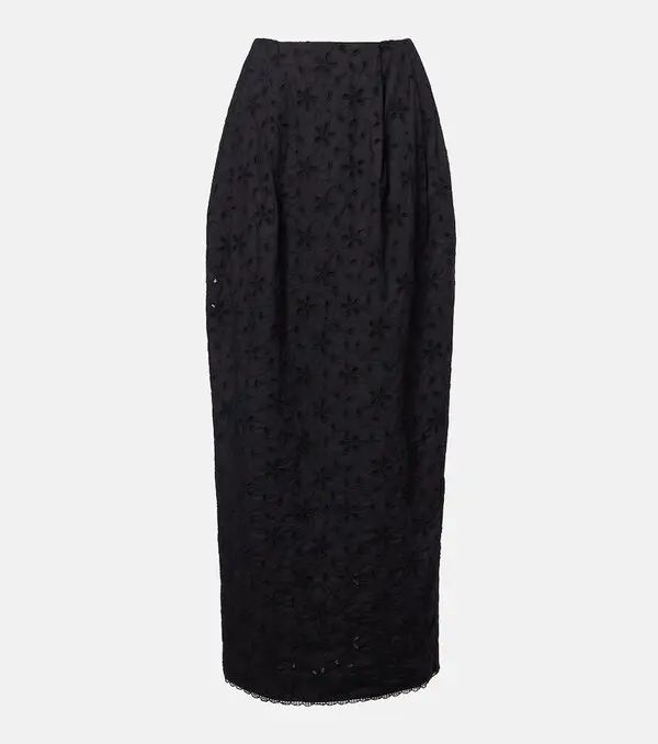 Posse Salma Embroidered Cotton Maxi Skirt - Black