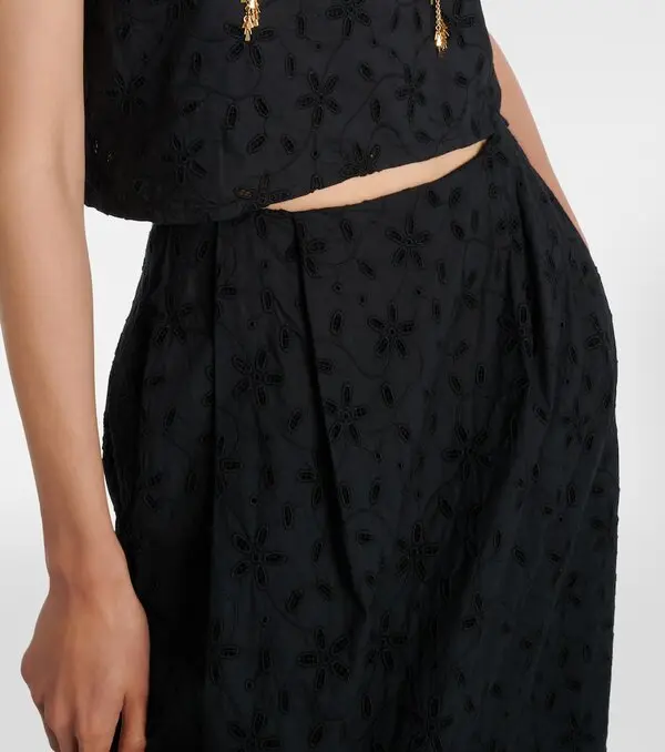 Posse Salma Embroidered Cotton Maxi Skirt - Black