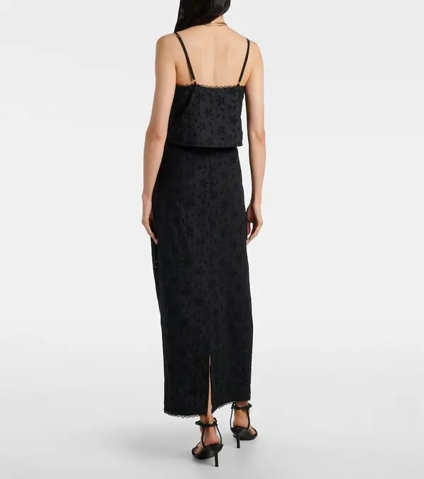 Posse Salma Embroidered Cotton Maxi Skirt - Black