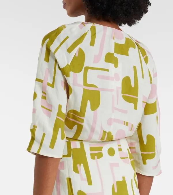 ADRIANA DEGREAS Printed Linen Blend Crop Top