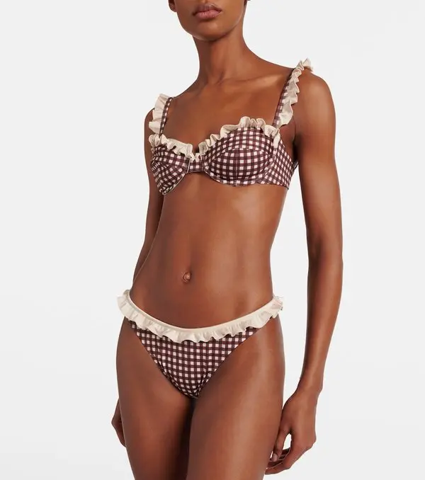 BANANHOT Angela Gingham Bikini Top - Brown