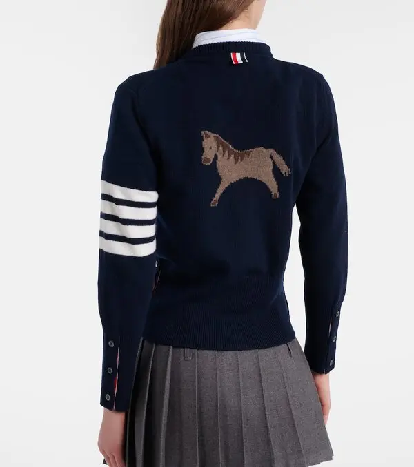 Thom Browne 4-bar Intarsia Virgin Wool Cardigan