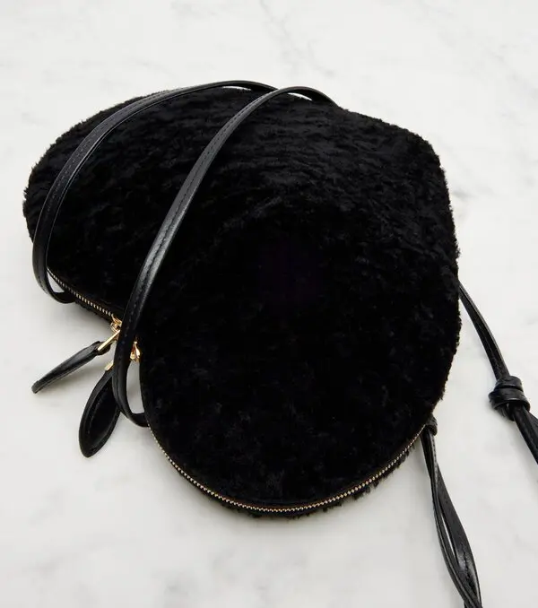 Alaïa Le Coeur Shearling Crossbody Bag - Black