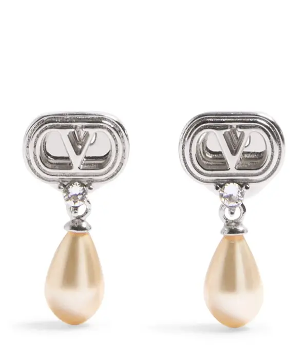 Valentino Garavani Crystal And Faux Pearl Drop Earrings - Silver