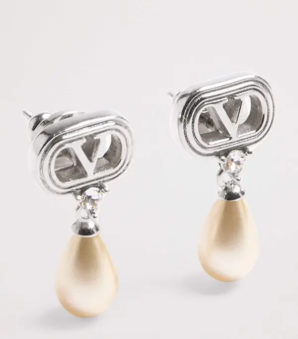 Valentino Garavani Crystal And Faux Pearl Drop Earrings - Silver