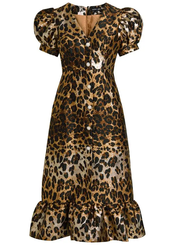 SISTER JANE Jacquard Woven Midi Dress - Leopard
