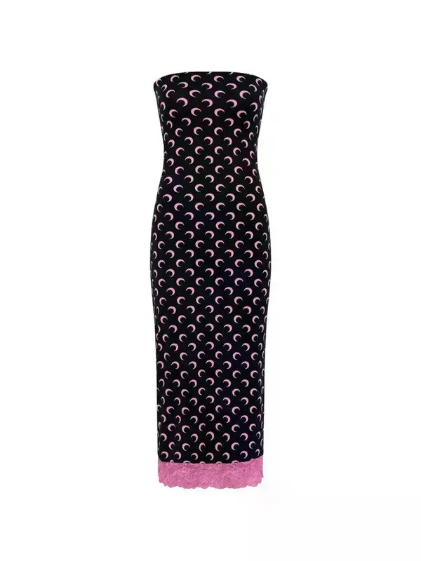 MARINE SERRE Moon-print Lace-trim Midi Dress - Black