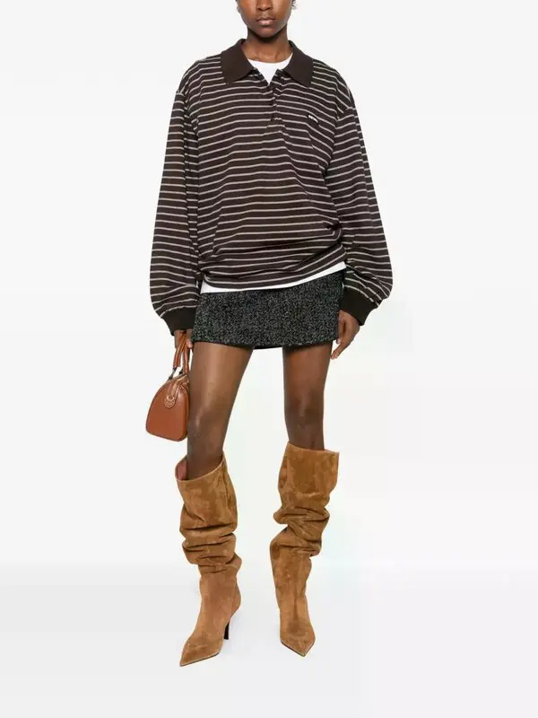 ROTATE BY BIRGER CHRISTENSEN Long Sleeve Striped Polo Shirt - Brown
