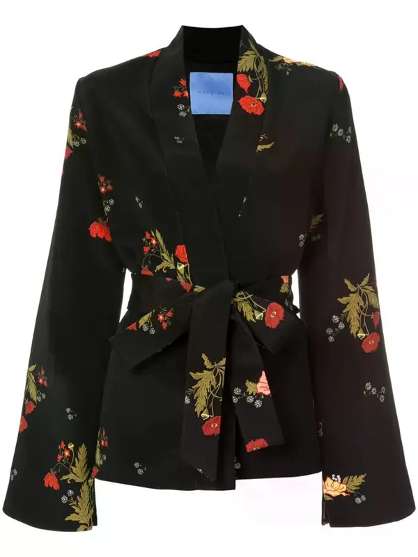 MACGRAW Floral-print Robe Coat - Black
