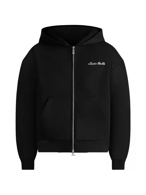 Manière De Voir Zia Zip-fastening Embroidered Relaxed-fit Hoodie - Black
