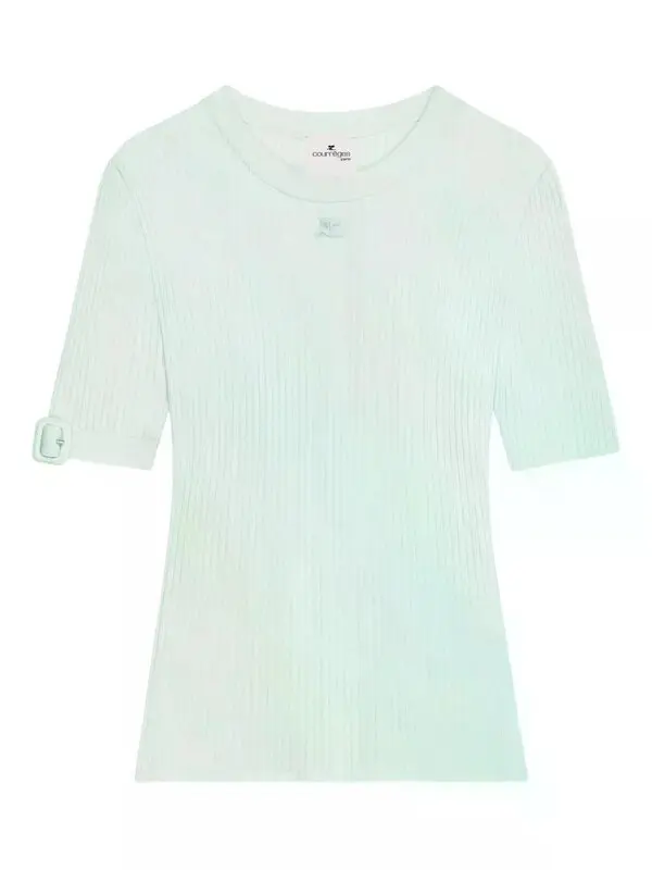 COURREGES Buckle-sleeve Ribbed T-shirt - Green