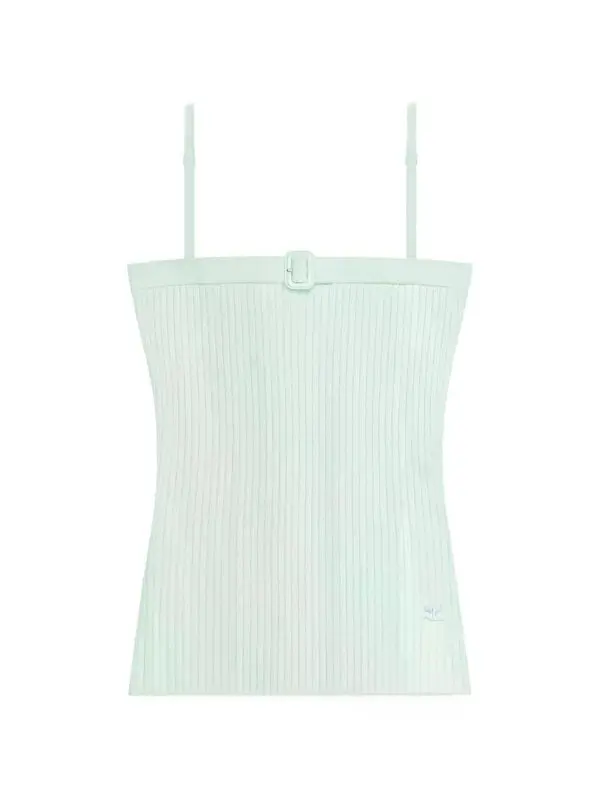 COURREGES Ribbed-knit Top With Buckle Detail - Green