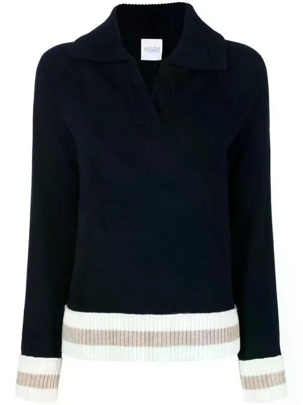 MADELEINE THOMPSON V-neck Knitted Jumper - Blue