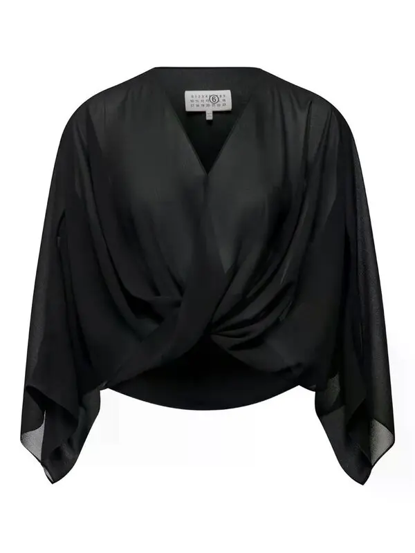 MAISON MARGIELA Draped V-neck Long Sleeve Top - Black