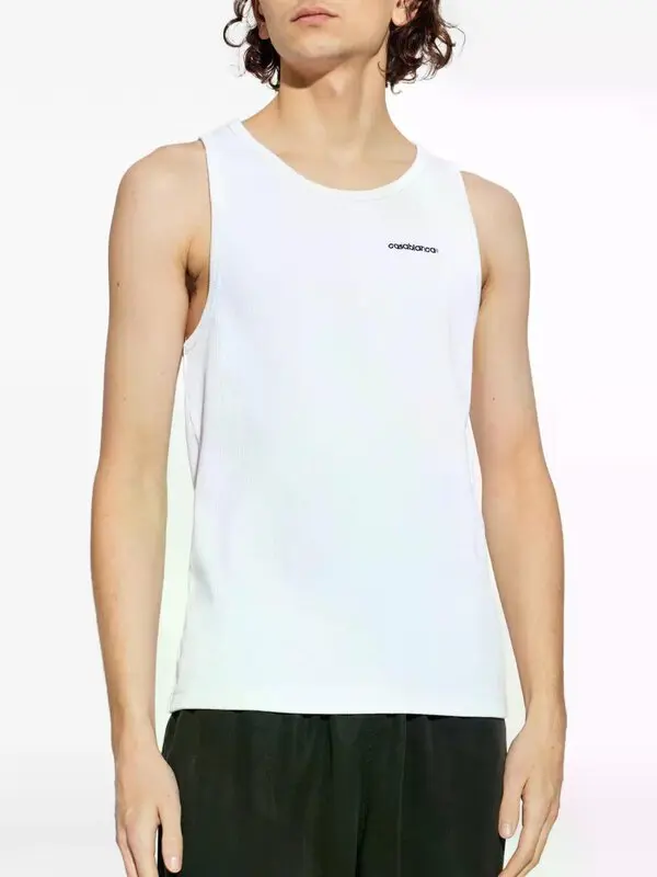 Casablanca Embroidered Logo Ribbed Tank Top - White