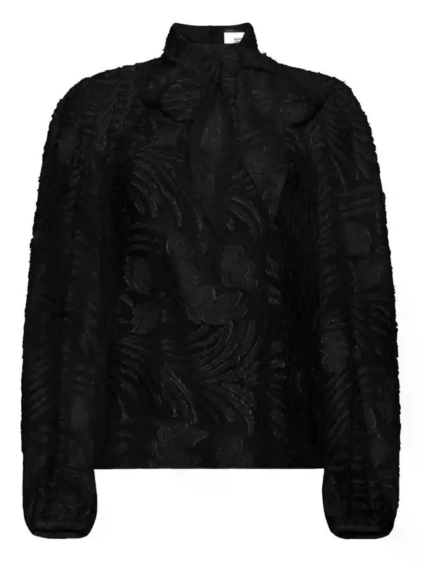 Adam Lippes Joan Bow Fil Coupé Blouse - Black