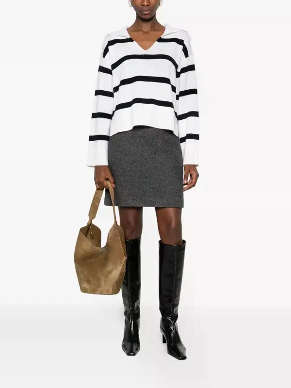 ALLUDE Striped V-neck Knit Sweater