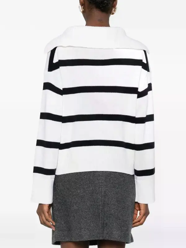 ALLUDE Striped V-neck Knit Sweater