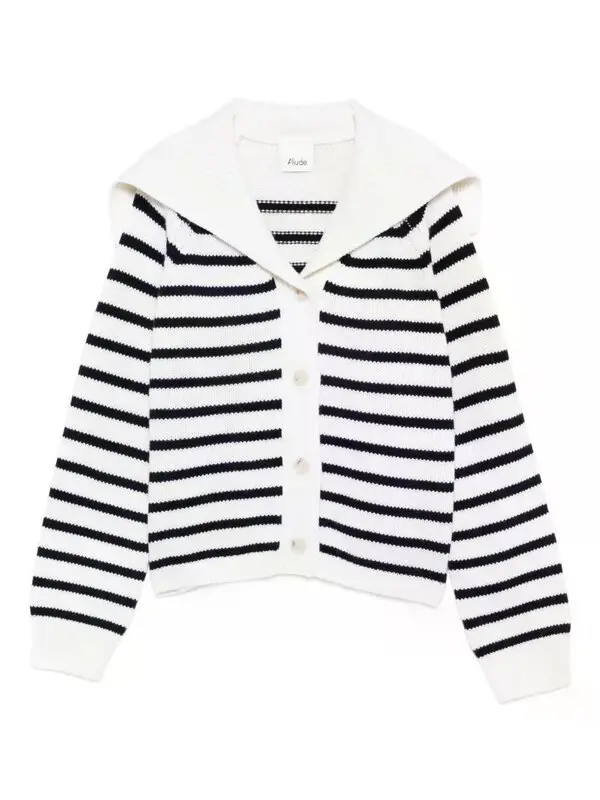 ALLUDE Striped Cardigan - White