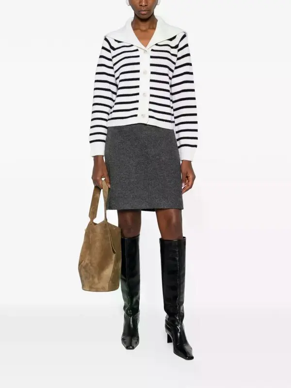 ALLUDE Striped Cardigan - White
