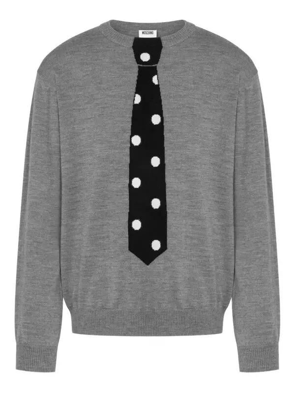 Moschino Polka-dot Tie Intarsia Sweater - Grey