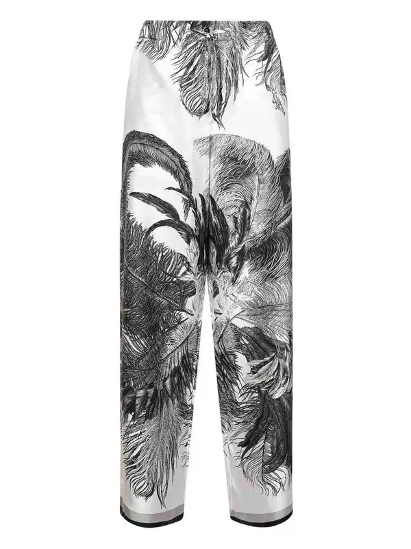 Attico Feather-print Palazzo Pants - White
