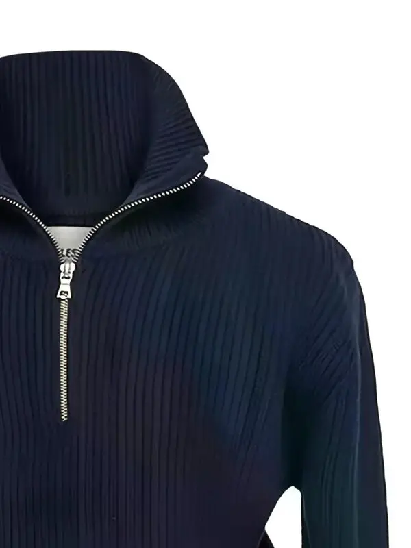 O.FILES Zip-up Funnel Neck Ribbed Knit Sweater