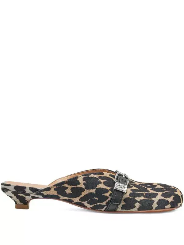 GANNI Buckle Leopard-print Mules - Neutrals