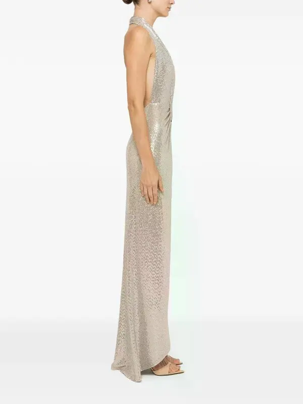 NISSA Sequin Embellishment Backless Maxi Dress - Neutrals