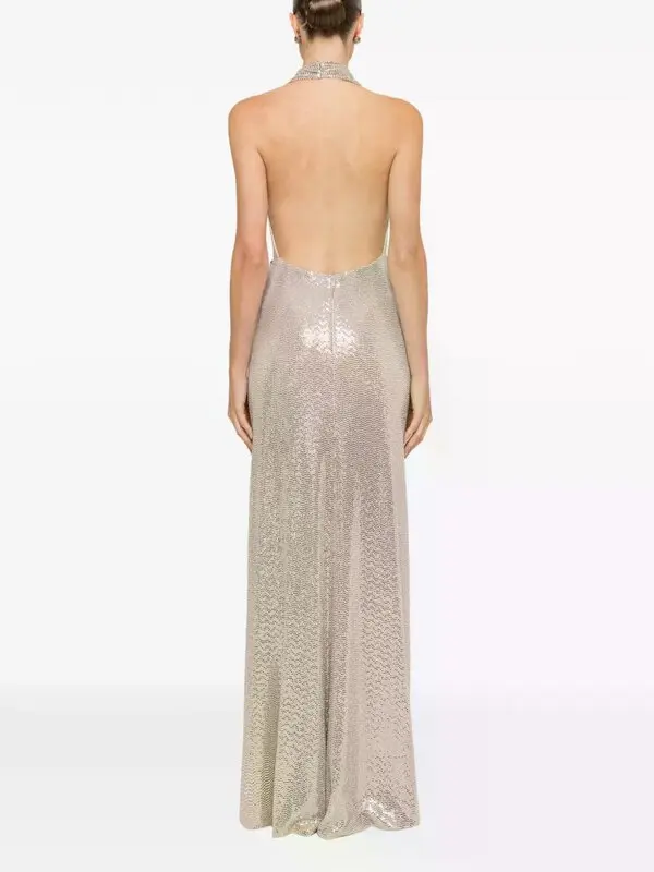 NISSA Sequin Embellishment Backless Maxi Dress - Neutrals