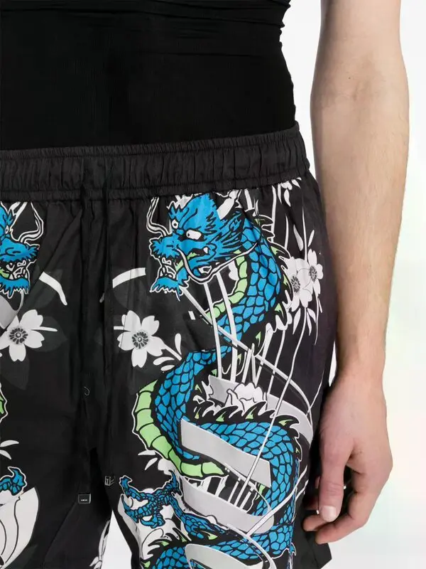 Amiri Dragon Print Cotton Track Shorts
