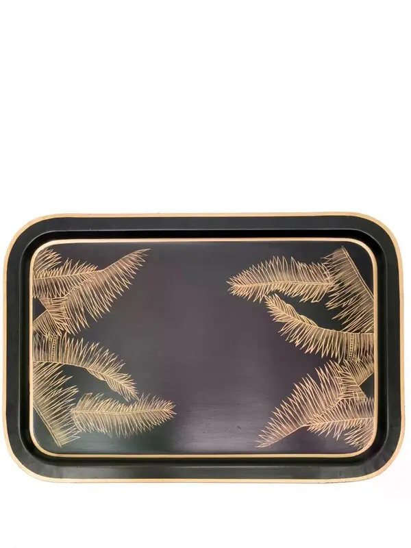 LES-OTTOMANS X Browns Palm Tree-print Iron Tray - Black