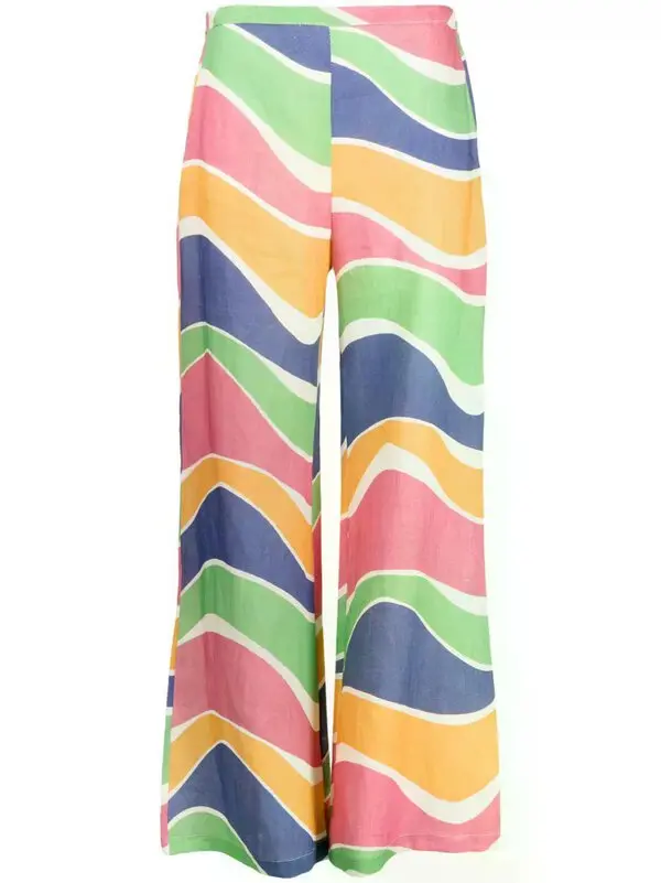 CALA DE LA CRUZ Grace Linen Trousers Graphic Print Wide Leg - Multicolour
