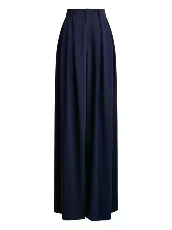 Ralph Lauren Navy Wool Pleated Palazzo Pants - Blue