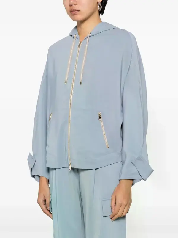 Lorena Antoniazzi Virgin Wool Blend Hooded Zip-up Jacket - Blue