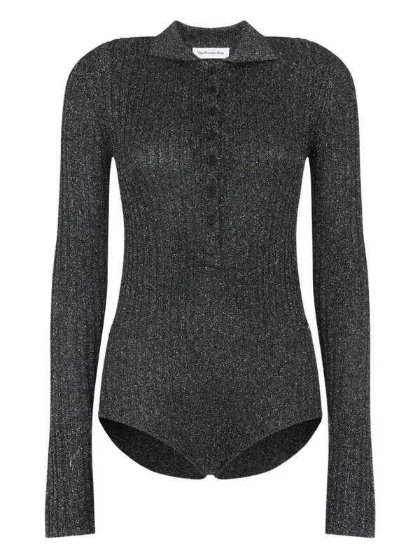 THE FRANKIE SHOP Ribbed Knit Collared Long Sleeve Top